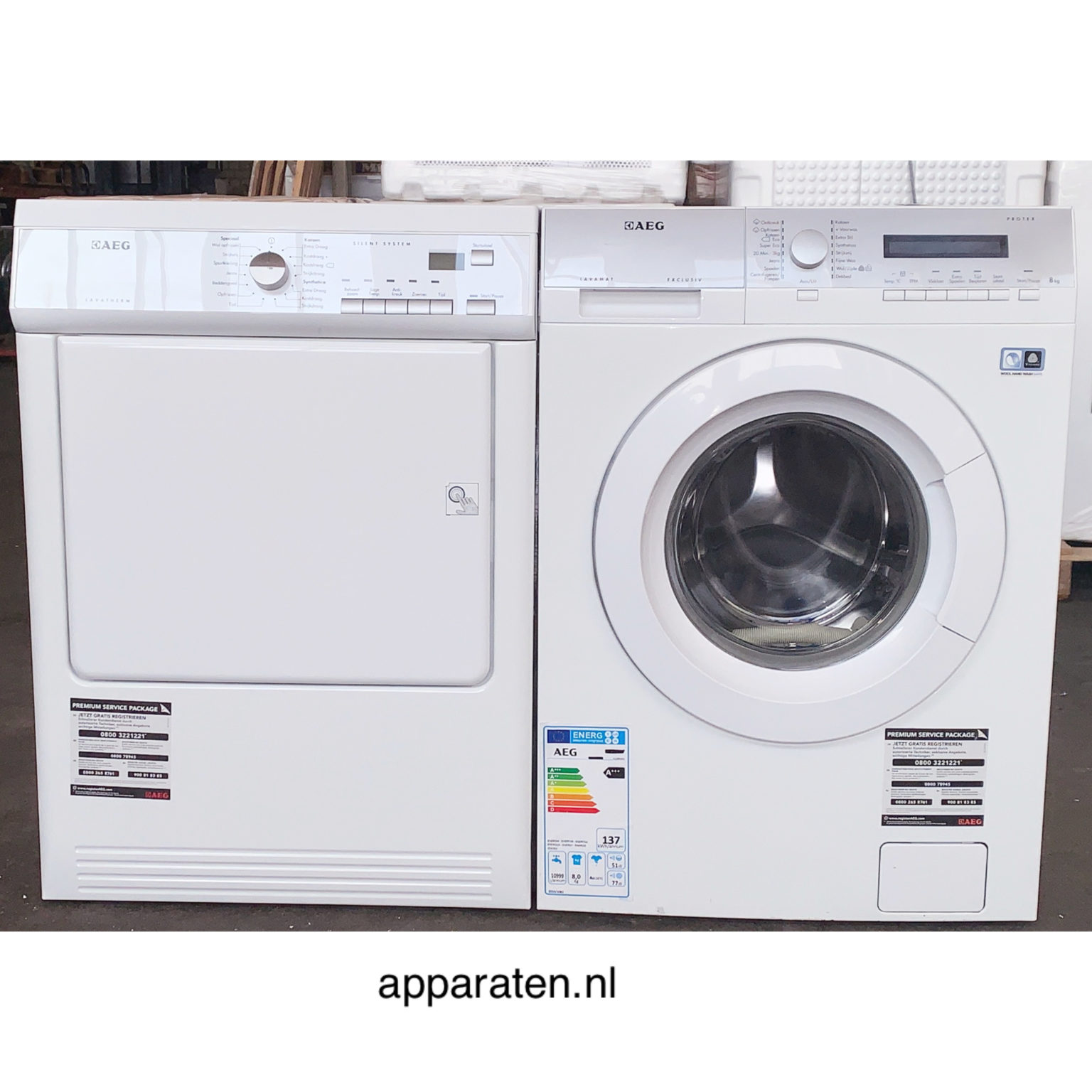 Voordeelset AEG Wasmachine 7kg + Luchtdroger 7kg incl. aparte ...